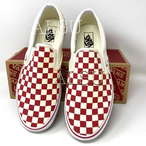Vans | Shoes | Vans Classic Slip On Primary Check Red Canvas Men | Poshmark